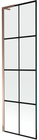 Mexen Next L, 1-křídlová vanová zástěna 60 x 150 cm, 6mm čiré sklo-černý vzor, ​​růžové zlato profil, 895-060-000-03-77-60