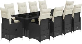 11dílný zahradní bistro set s poduškami černý polyratan 3277292