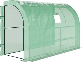 Outsunny skleník s oknem s policemi, zimní skleník z ocelové fólie, nástěnný skleník na balkon, zahrada, rajčatový skleník 300x150x213cm rajčatový sk…