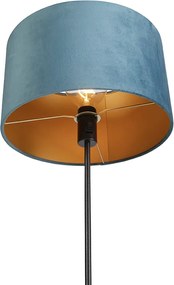 Stojací lampa černá s modrým sametovým stínítkem se zlatem 35 cm - Parte