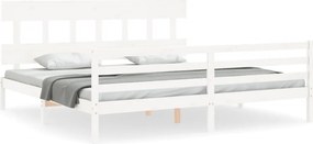 Rám postele s čelem bílý 200 x 200 cm masivní dřevo 3195177