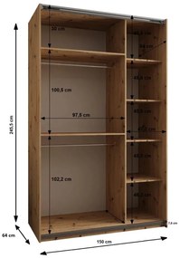 Dvoudveřová skříň SAMARA 1 - 150 cm, černá / dub artisan / černá