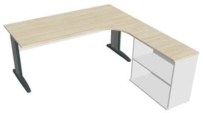 Sestava stolu a skříně levá 180 cm - Hobis Cross CE 1800 H L Dekor stolové desky: akát, Dekor lamino podnože: bílá, Barva nohou: černá