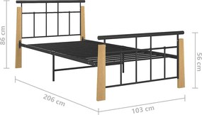 Rám postele kov a masivní dubové dřevo 90 x 200 cm 324897