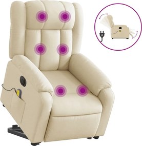 Elektrické zvedací masážní polohovací křeslo krémové textil 3205361