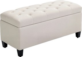 HOMCOM Lavice Čalouněná lavice s úložným prostorem, truhla, polyester podobný lnu, kaučukové dřevo, krémově bílá, 100 x 40 x 44 cm| Aosom