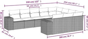 10dílná zahradní sada pohovek s polštáři hnědá polyratan 3223093