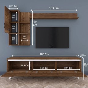 Set TV stolku a 2 nástěnných polic v dřevěném dekoru Nut
