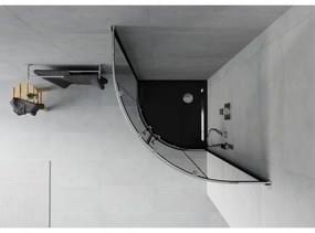 Mexen Rio, čtvrtkruhový sprchový kout s posuvnými dveřmi 90 x 90 cm, 5mm šedé sklo, chromový profil + černá sprchová vanička, 863-090-090-01-30-4170