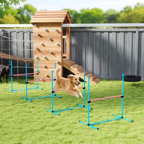 PawHut Agility set pro psy 4dílné výškově nastavitelné agility vybavení se 4 překážkami Přepravní taška 99 x 65 x 94 cm Světle modrá barva