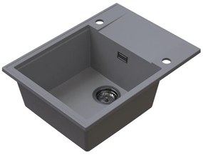Sink Quality Sink55, kuchyňský granitový dřez 620x460x215 mm + grafitový sifon, šedá, SKQ-SINK.D.1KKO.XB