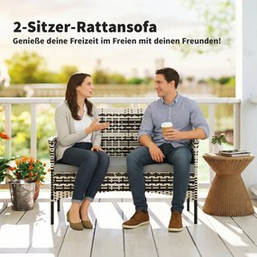 Outsunny dvoumístná ratanová zahradní pohovka s polštáři — odolná do exteriéru, světle šedá