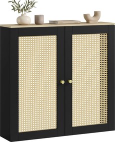 HOMCOM kryt radiátoru se 2 ratanovými dvířky, 78 × 19 × 75 cm, černý