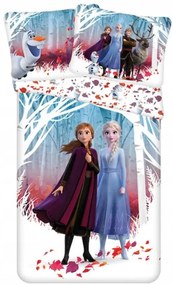 Textylia Dětské licenční povlečení Disney Frozen / Ledové království / Elza, Anna, Olaf, Krištof, Sven v Kouzelném lese 140x200cm / 70x90cm bílé