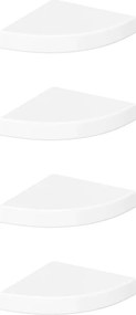 Plovoucí rohové police 4 ks, vysoce lesklé bílé, 25 x 25 x 3,8 cm, MDF 323888