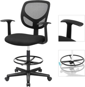 Ergonomická kancelářská židle s opěrkami, vysoká otočná židle s výškou sedáku 55-75 cm, černá