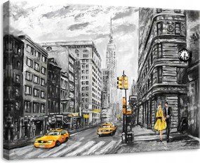 Obraz 70x50 New York žlutý taxík pár ulice město monochrom městský