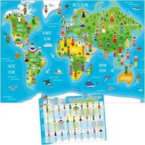 EDUCA Puzzle Mapa světa s dívkami / 150 dílků / od 6 let