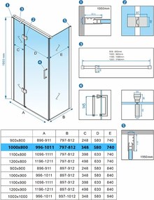 BPS-koupelny Obdélníkový sprchový kout HYD-OK02B 100x80 chrom/transparent + vanička HYD-OSV-ST03A černá