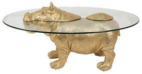 Skleněný odkládací stolek se zlatým hrošíkem Hippopotamus - 80*50*37 cm