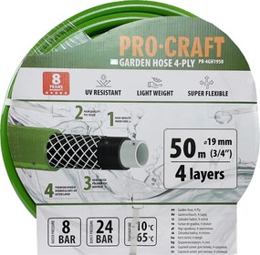 Procraft PR-4GH1950 - zelená zahradní hadice, 4 vrstvy, 3/4", 50m
