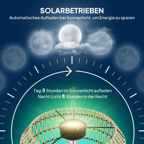 Outsunny Solární stojací lampa ratan Solární lampy se světelným senzorem Automatické solární světlo v boho stylu IP44 Černá+žlutá