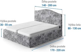 Bielastické potahy MARMO šedé postel (š.140 - 200 cm)