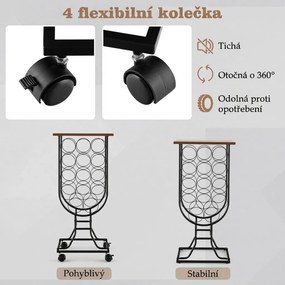 Stojan na víno pro 14 lahví, odnímatelná kolečka, hnědo-černý JV10767DK