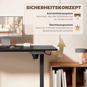 Stůl Vinsetto se stojanem na sezení, elektrický, s ochranou proti nárazu, ochranou proti přehřátí, možnost ukládání, 140x70x72-116cm, dřevotříska, če…