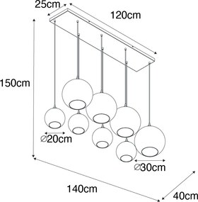 Chytré závěsné svítidlo mosazné s modrým a zeleným sklem 8-světel včetně 8 Wifi G95 - Sandra