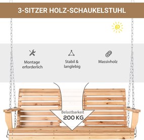 Outsunny závěsná lavice zahradní houpačka houpací lavice se skládacím stolkem a držákem na nápoje, jedlové dřevo, pro 2-3 osoby, 150x75x53cm, příroda…