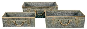 3ks dekorační plechový antik obal na květináč ve tvaru kufru - 46*27*16 / 41*22*14 / 36*17*12 cm