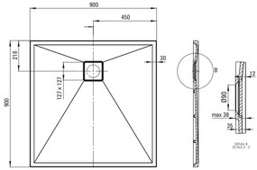 Aplomo Correo čtvercová sprchová vanička, šedá Rozměr vaničky: 80x80cm