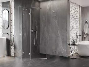Mexen Lunar, L pětiúhelníkový sprchový kout naklápěcí doleva 80 x 100 cm, 8mm čiré sklo, chromový profil, 831L-080L-100P-01-00-L
