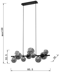 ONLI - Lustr na lanku PALOMA 10xG9/10W/230V černá/kouřová