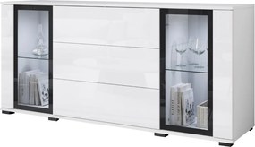 Bílá komoda se zásuvkami a vitrínami Caro SB150