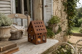 Rezavý svícen ve tvaru domku Rustic Charm - 12*12*20 cm