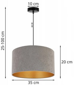 Závěsné svítidlo MEDIOLAN, 1x šedé/zlaté textilní stínítko, (fi 35cm)