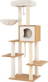 Costway 148 cm Vysoké moderní škrabadlo se sisalovým škrabadlem a jeskyně