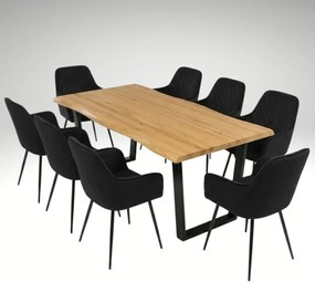 Vikio Jídelní set pro 8 osob 180x90 cm dub noha U černá židle s područkami VJS168-8C