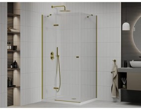 Mexen Roma sprchový kout s otočnými dveřmi 80 x 90 cm, Průhledné, Zlatá + sprchová vanička Flat - 854-080-090-50-00-4010