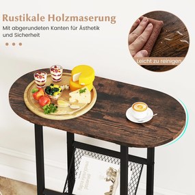 Costway Úzký odkládací stolek 2patrový oválný s popruhem