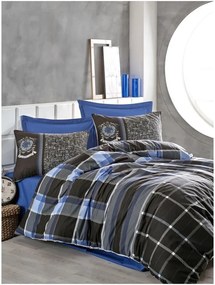 Povlečení s prostěradlem z ranforce bavlny na dvoulůžko Roberto Anthracite, 200 x 220 cm