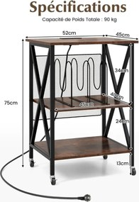 Costway Mobilní stojan na gramofon se zásuvkami 220 V a USB porty, rustikální JV12662DE-CF