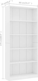 vidaXL 5patrová knihovna 80x24x175cm dřevotříska [800918] Barva: Bílá