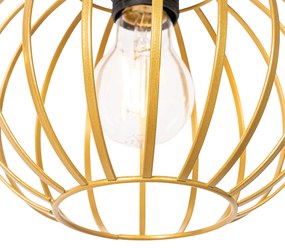 Venkovská závěsná lampa zlatá se dřevem 3 světla - Yura