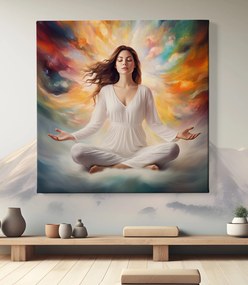 Obraz na plátně - Meditace, žena v bílých šatech FeelHappy.cz Velikost obrazu: 80 x 80 cm