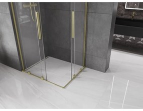 Mexen Velar L Duo, sprchový kout s posuvnými dveřmi 100 x 90 cm, 8mm čiré sklo, zlatá matná, 871-100-090-02-03-55