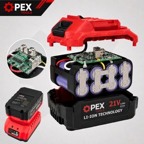 OPEX TOOLS Sada 2 v 1: vrták a šroubovák + akumulátový rázový klíč, 2x aku 21 v, 3 ah