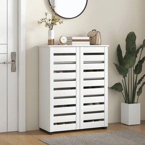 HOMCOM 5-úrovňový botník s 4 nastavitelnými policemi a mřížkovými dveřmi, moderní úsporný organizér na boty z dřeva, 76x33x98 cm, bílý